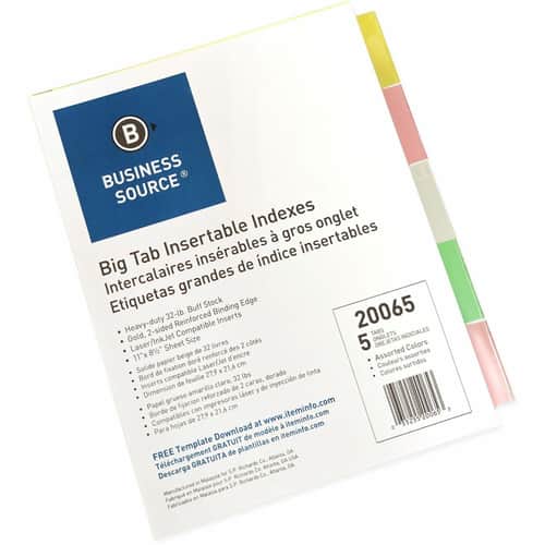 Reinforced Insertable Tab Indexes by Business Source BSN20065 ...