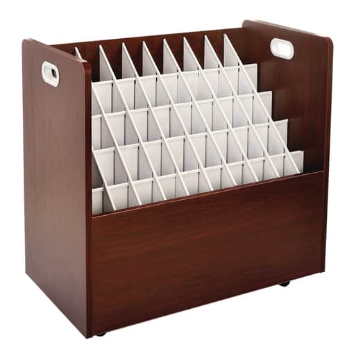 50-Compartment Mobile Wood Blueprint Rolled File Storage Organizer by ...
